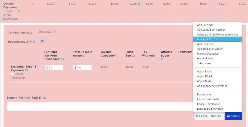Processing Employment Termination Payments – Type S and Type P
